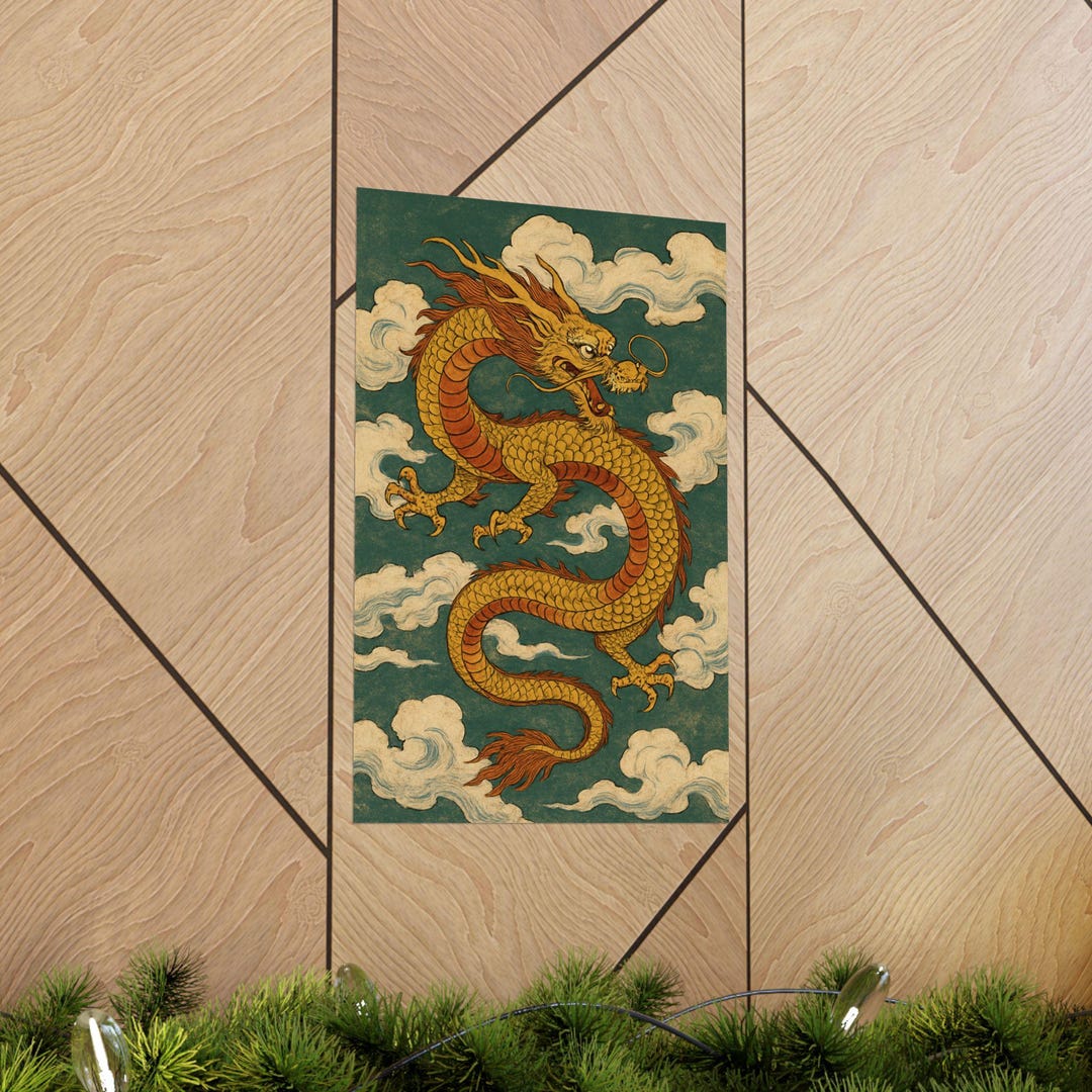 Stunning Dragon Art Poster, Asian Home Decor, Vintage Wall Art, Gift ...