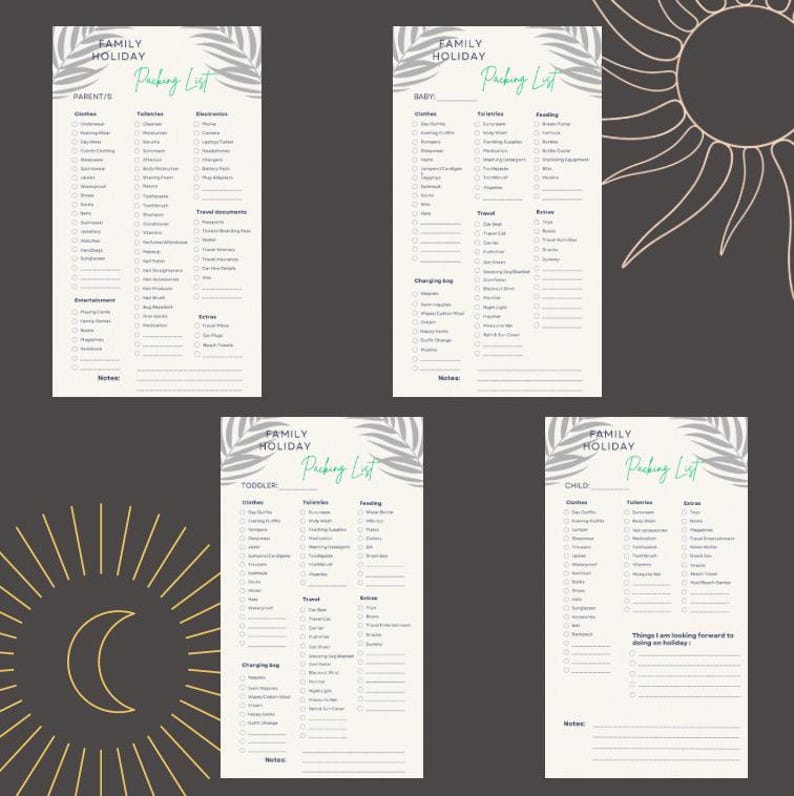 The Ultimate Summer Holiday Packing List - Whole Family - Etsy