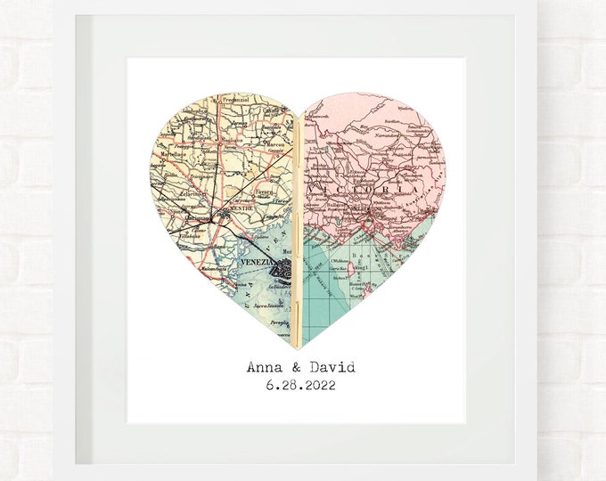Heart Map Wedding Gift for Couple Personalized Map Bridal - Etsy