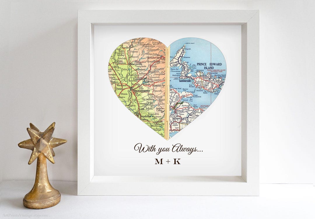 Custom Long Distance Heart Map Personalized Gift for Couples | Love ...