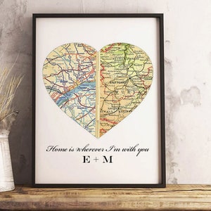 Personalized Map, Heart Map Print, Anniversary Gift, Map Print, Custom ...