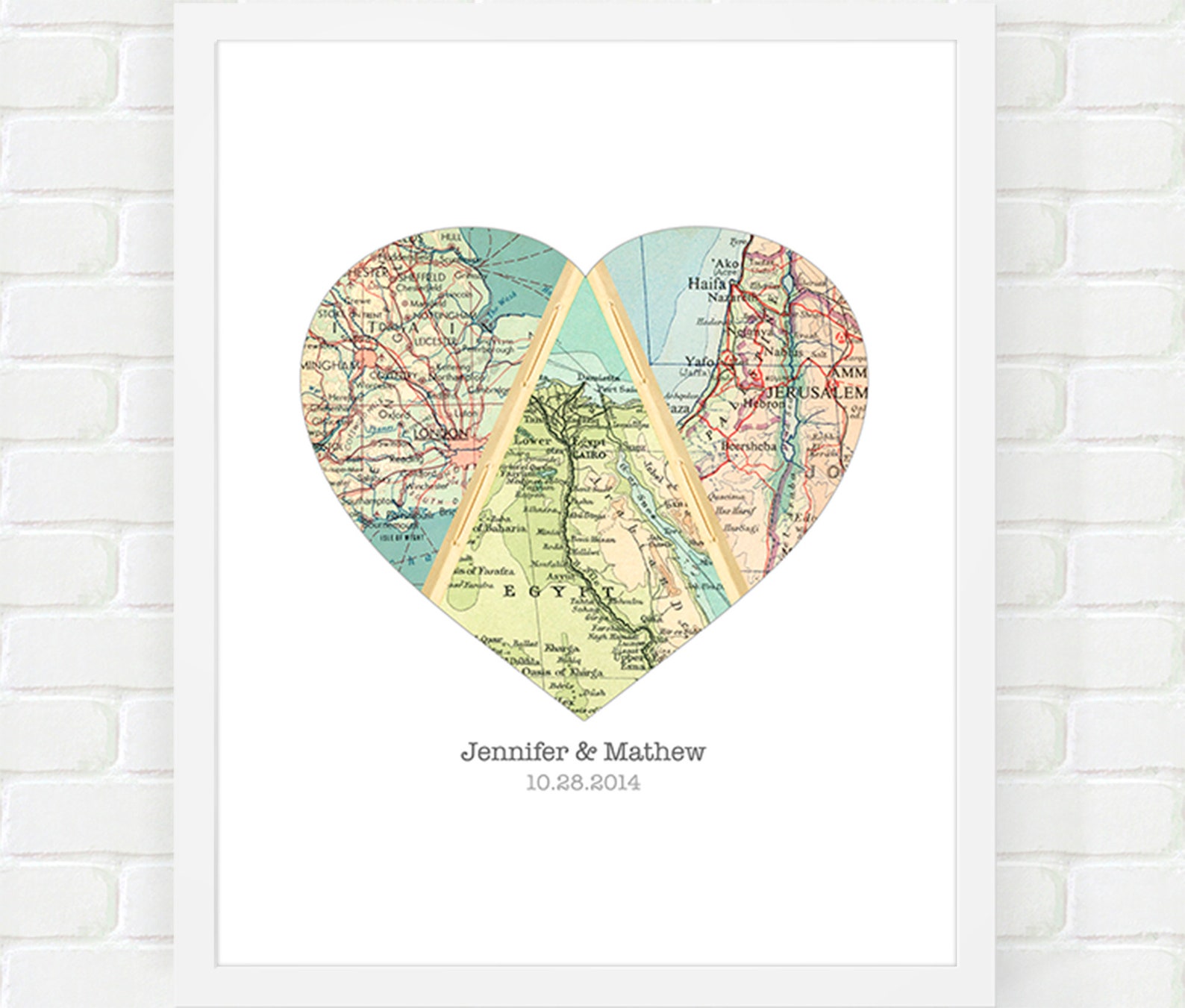 Unique Wedding Gift for Couple, Engagement, Personalized Map Heart Art ...