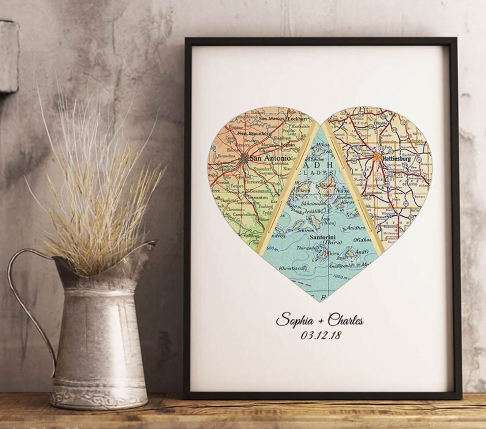 Unique Wedding Gift for Couple, Engagement, Personalized Map Heart Art ...