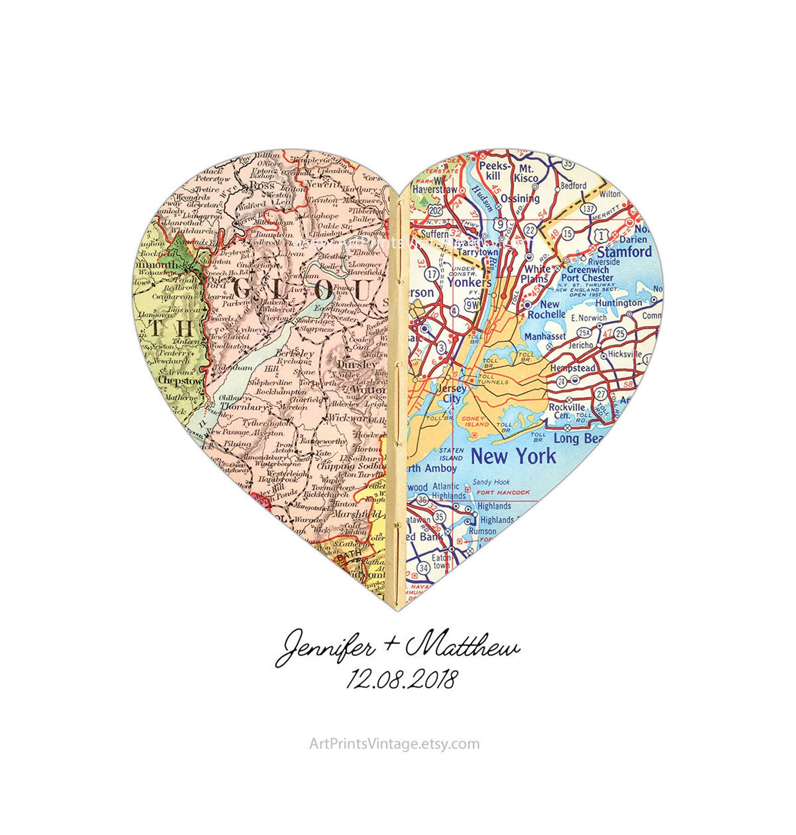 Anniversary Map Print Gift Heart Map 1st Anniversary Unique | Etsy