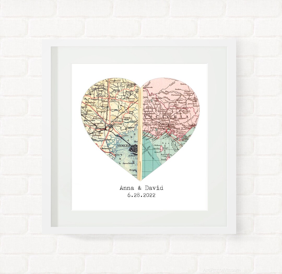 Heart Map Wedding Gift for Couple, Personalized Map Bridal Shower Gift ...