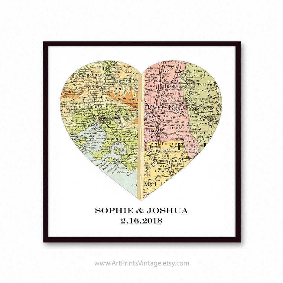 Personalized Map Heart Map Print Anniversary Gift Map | Etsy Canada