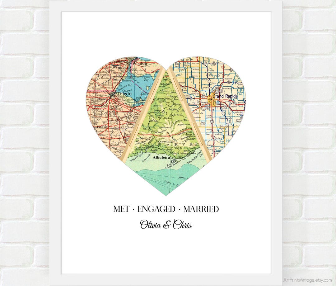 Personalized Map Heart Unique Wedding Gift for Couple | Custom Map Art ...