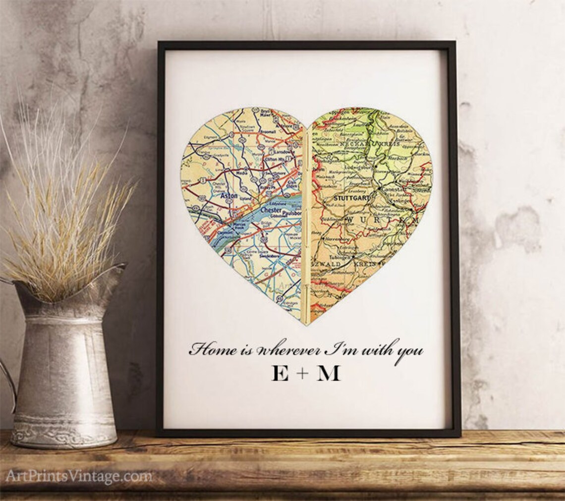 Map Heart Art Long Distance Friendship Best Friend Gift Map - Etsy
