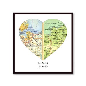 Custom Long Distance Heart Map Personalized Gift for Couples | Love ...