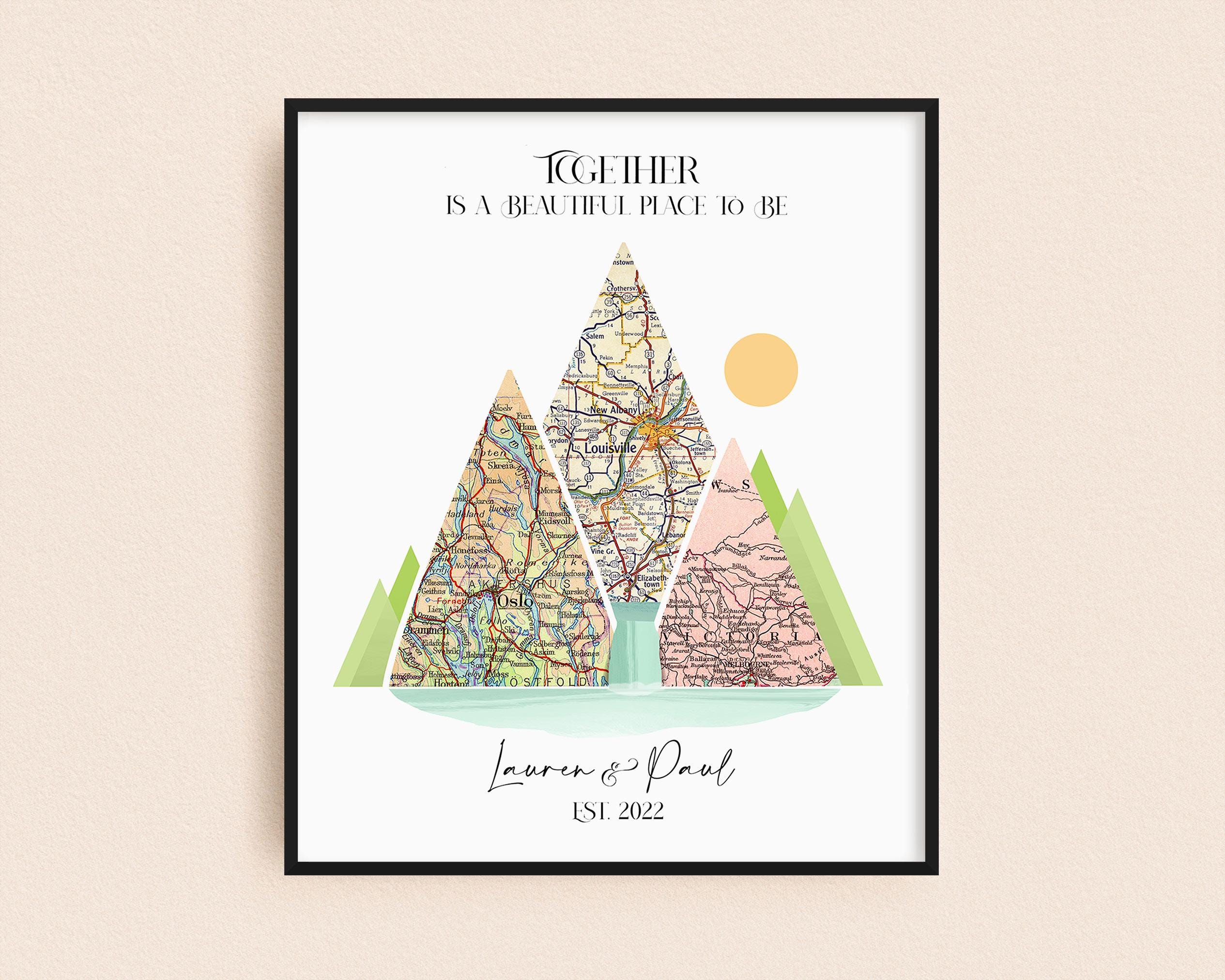 Custom Couples Travel Map Art Wedding Gifts, Anniversary Gifts for ...