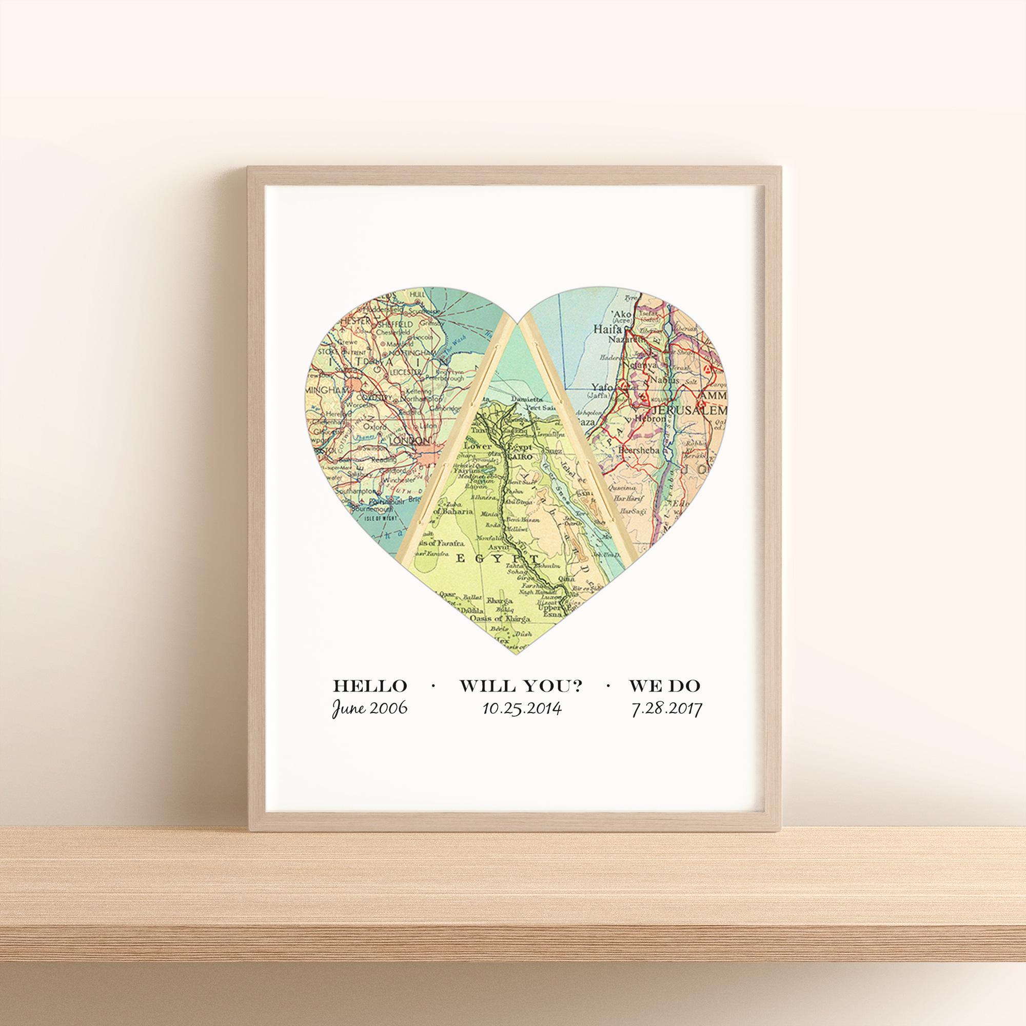 Custom Couples Map Art Wedding/anniversary Gifts | Personalized Travel ...