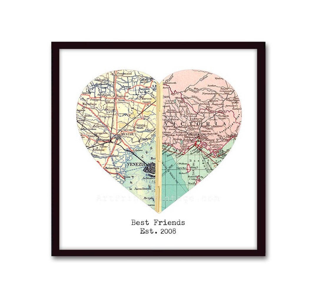 Custom Heart Map Personalized Best Friends Gift Long Distance ...