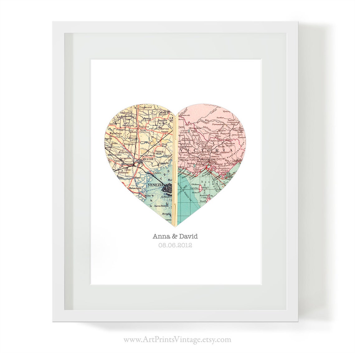 Personalized map Heart map print Anniversary gift Map | Etsy