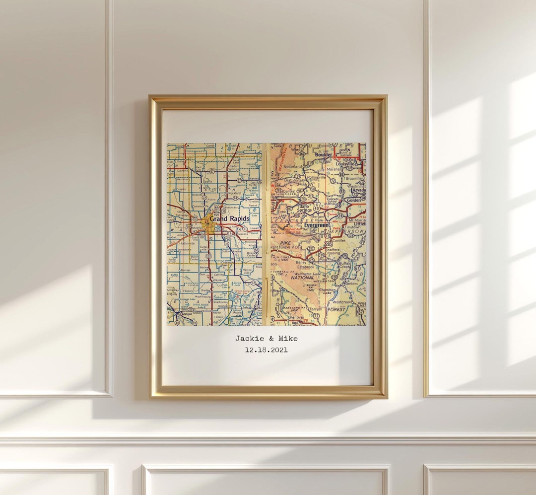 Custom Anniversary 1-3 Location Map Art, Personalized Engagement or ...