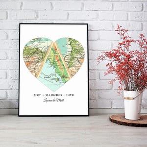 Custom Couples Map Art Wedding/anniversary Gifts | Personalized Travel ...