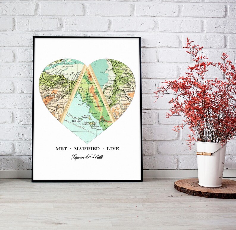 Custom Couples Map Art Wedding/anniversary Gifts | Personalized Travel ...