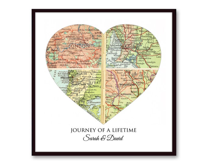 Custom Heart Map Unique Wedding Gift for Couple | Personalized Map ...
