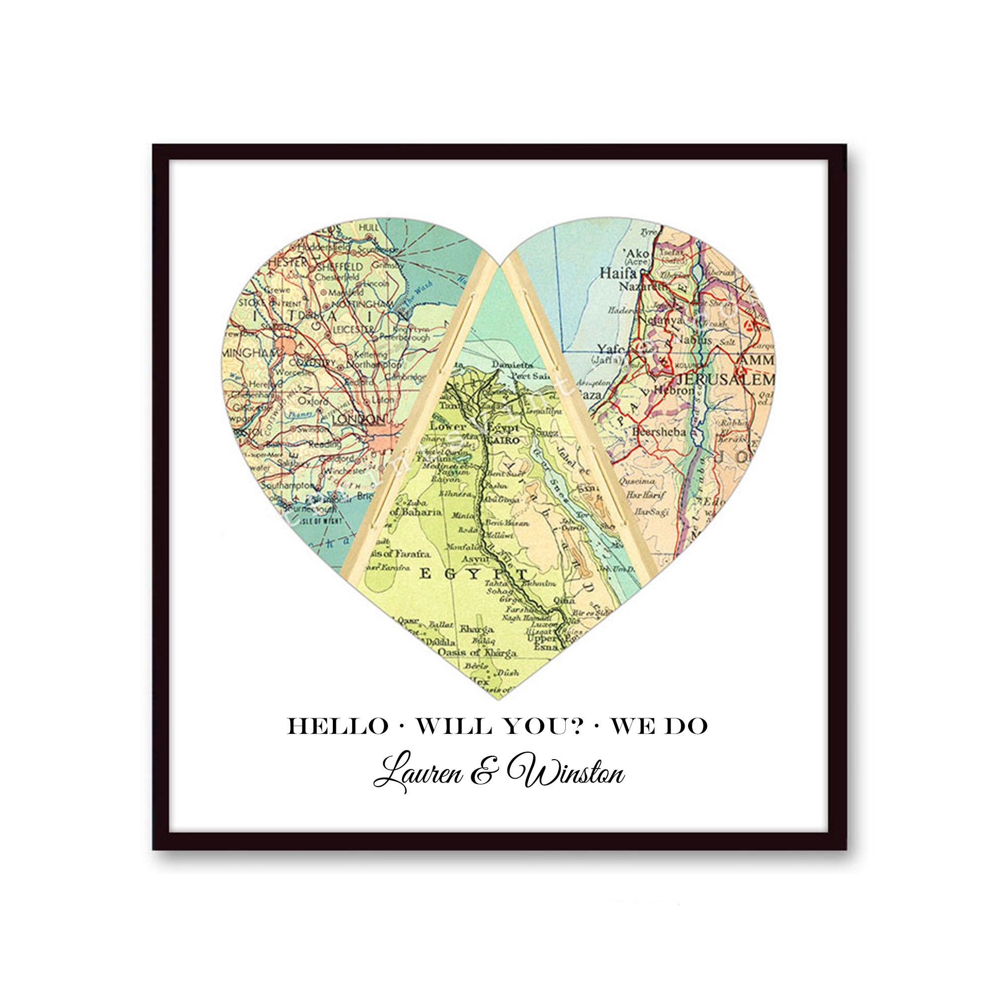 Custom Couples Map Art Wedding/anniversary Gifts | Personalized Travel ...