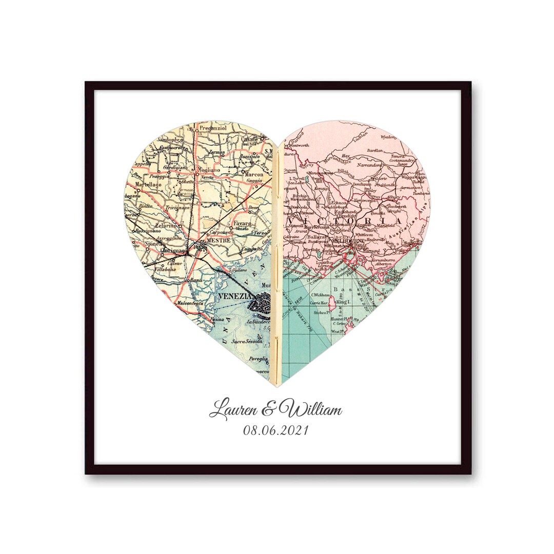 Personalized Heart Map Print Anniversary Gift | Custom Wedding Gift ...
