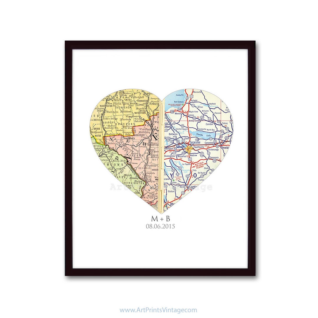 Map Art Heart Wedding Map Engagement Gift Map Heart - Etsy