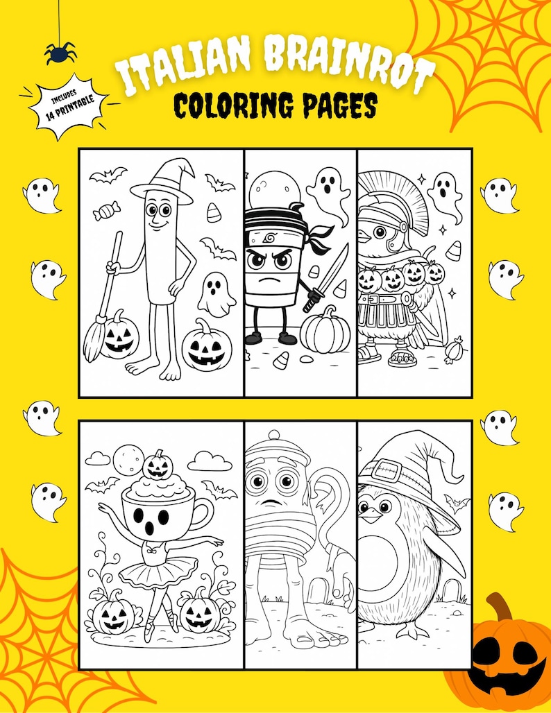 Italian Brainrot Halloween Coloring Pages for Kids (digital Download ...