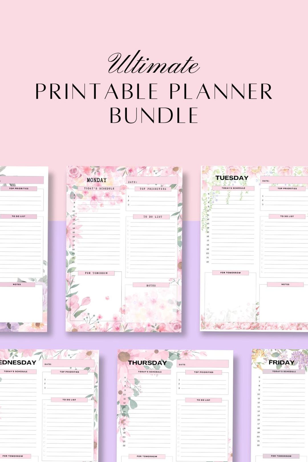 Floral Printable Daily Planner Template: Simple Schedule, To-do List ...