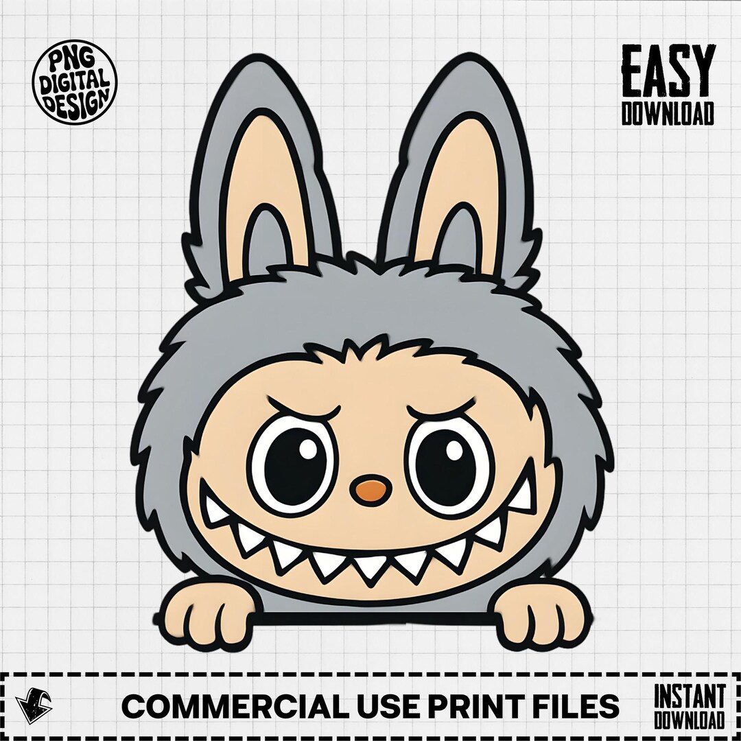 Grey Peeking Labubu PNG Clipart: Collector's Edition (instant Download ...