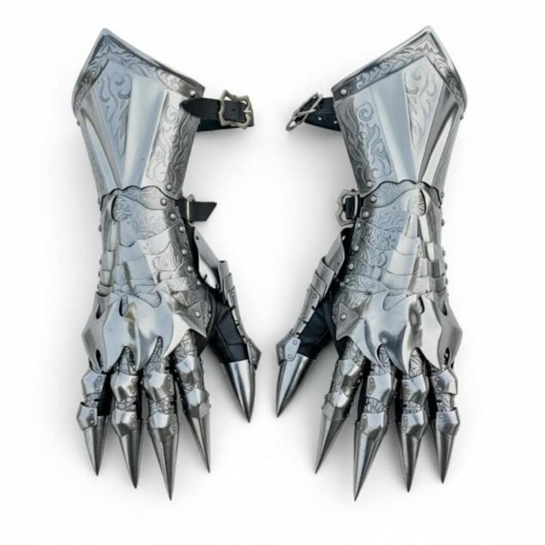 Medieval Knight Gauntlets, Silver Metal Armor, Decorative Engraved ...