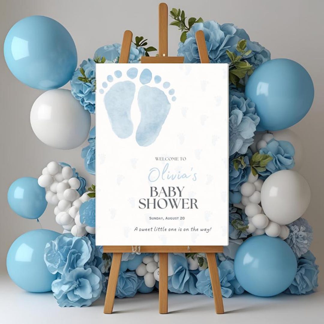 Boy Baby Shower Welcome Sign Template, Printable Blue Baby Shower ...