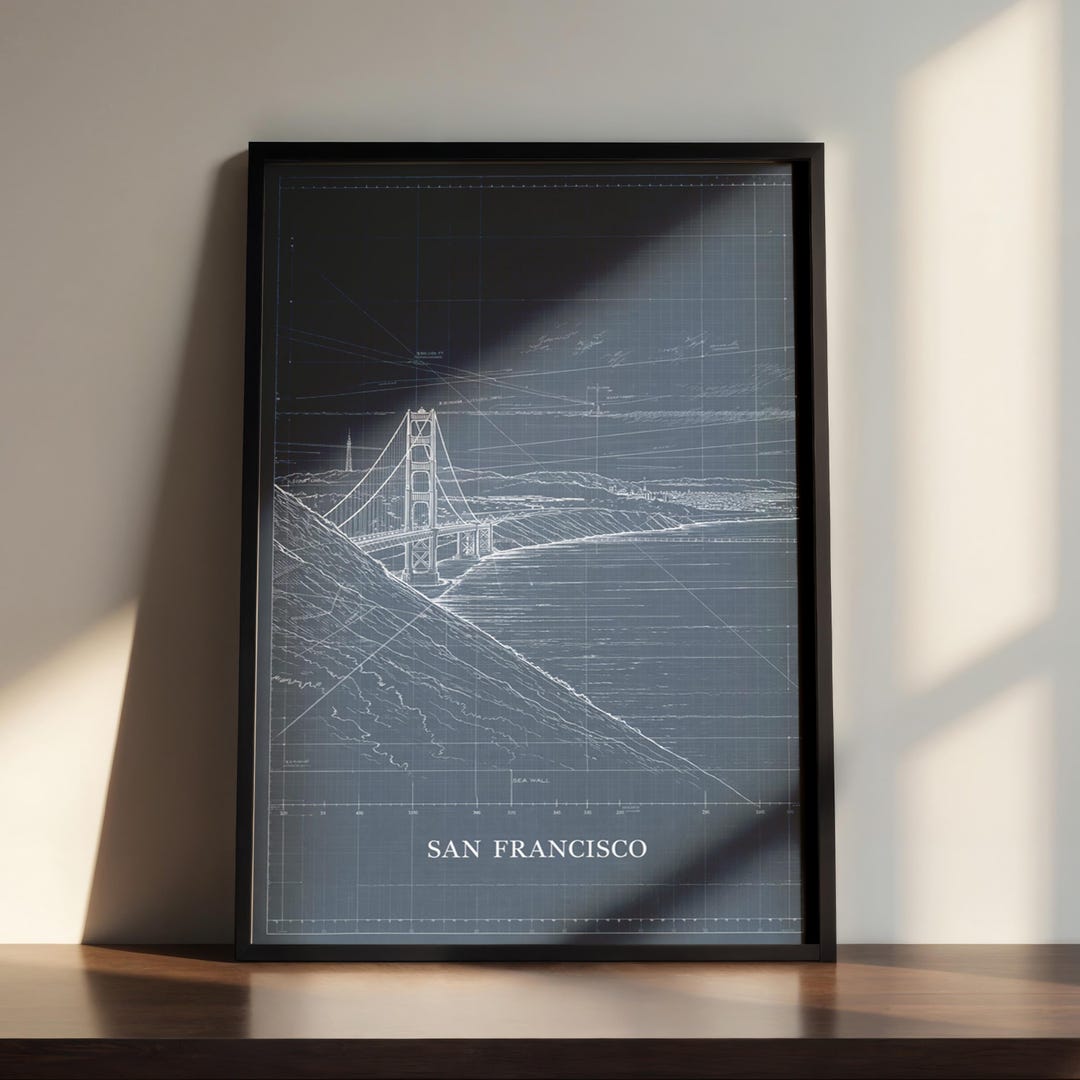 Golden Gate Bridge Blueprint Art – Vintage San Francisco Canvas Print ...