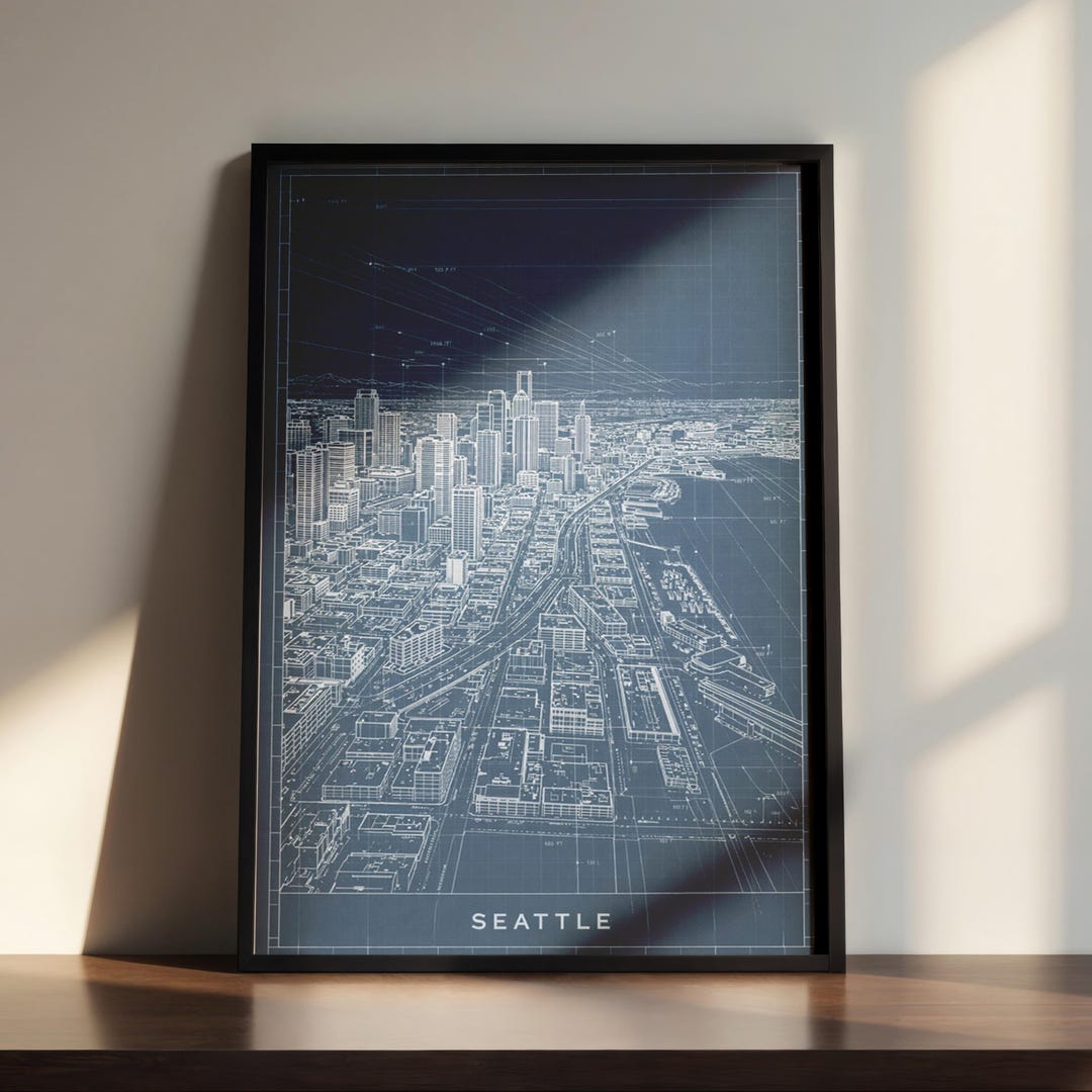 Seattle Skyline Blueprint Canvas Print | Large Wall Art - Etsy