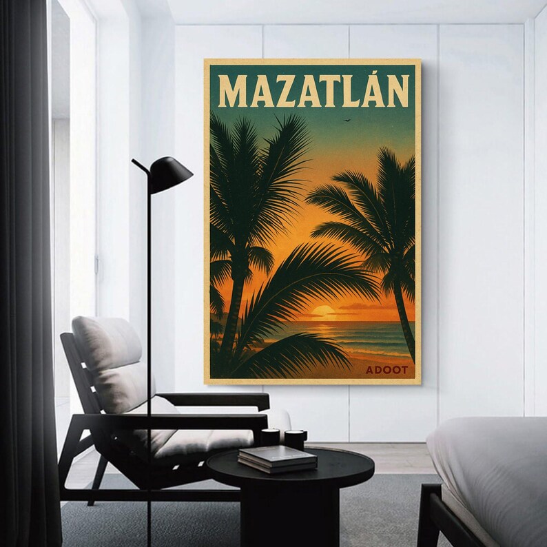 Mazatlan Wall Art Print | Retro Travel Poster Canvas Print - Etsy