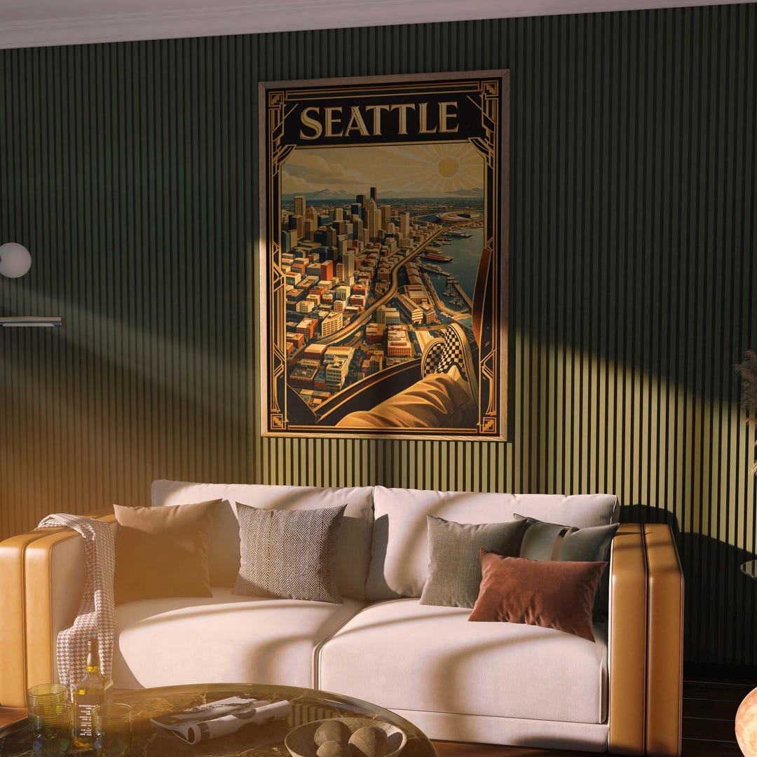 Seattle Skyline Art Deco Canvas Print – Vintage Travel Poster Style - Etsy