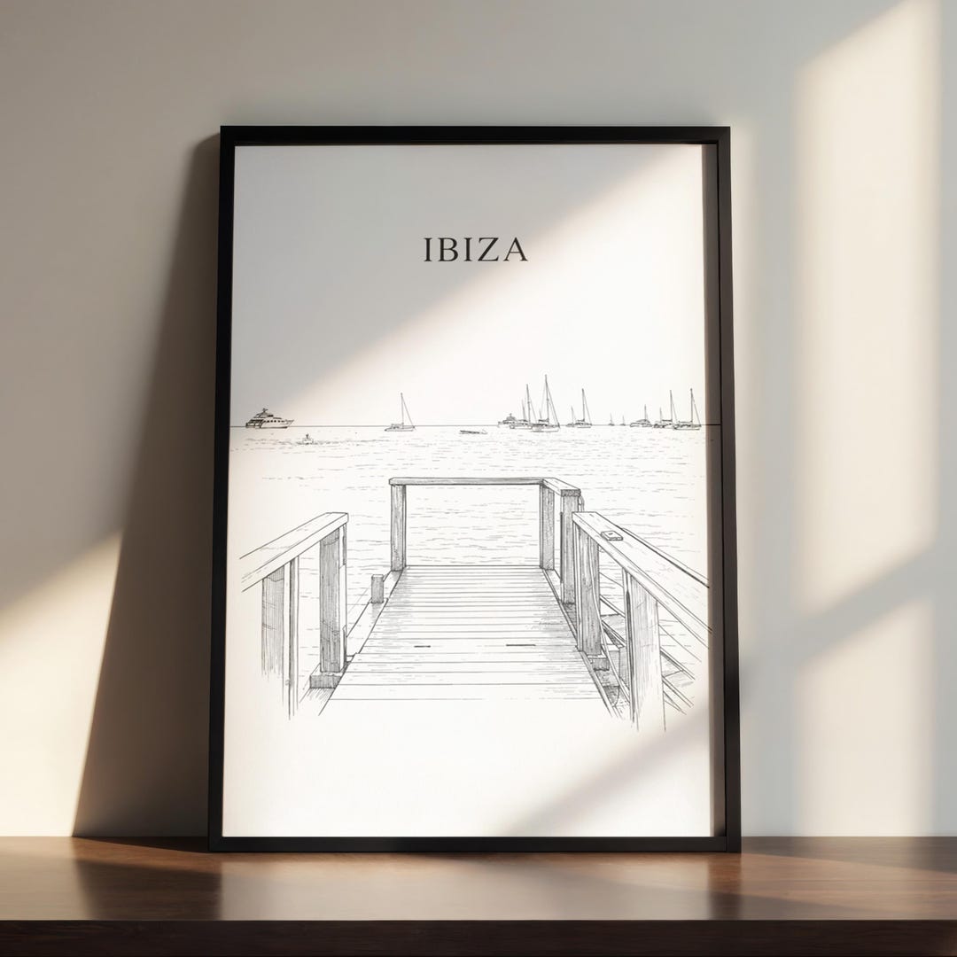 Ibiza Pier Line Art, Vintage Travel Canvas Print - Etsy