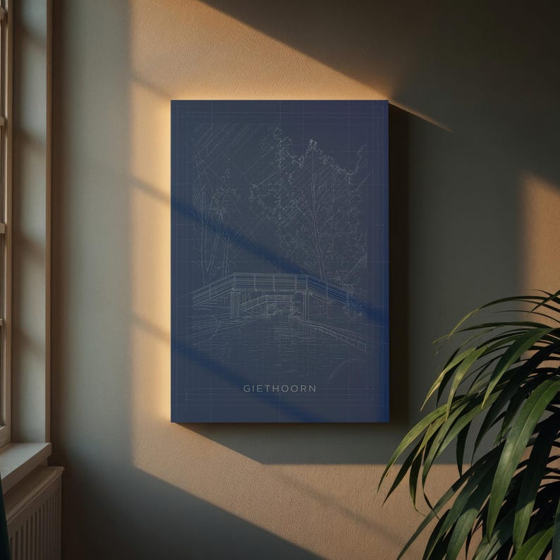 Giethoorn Canal Blueprint Art – Vintage Netherlands Travel Poster - Etsy