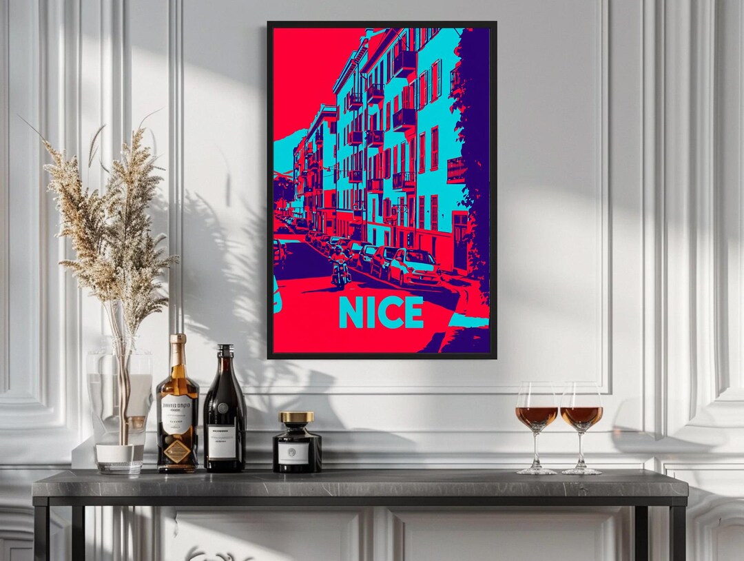 Nice France French Riviera Pop Art Style Travel Artwork - Bold Color ...
