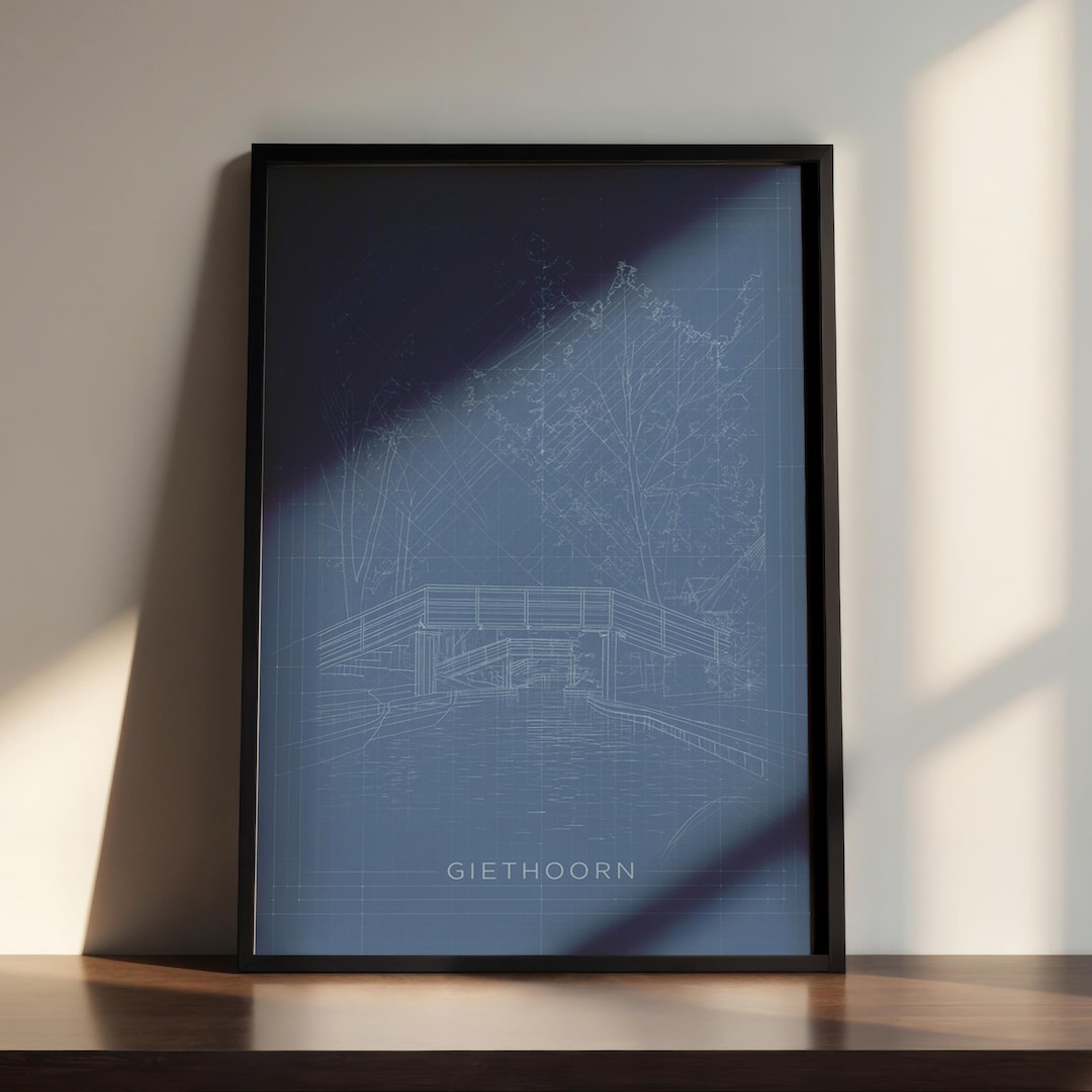 Giethoorn Canal Blueprint Art – Vintage Netherlands Travel Poster - Etsy