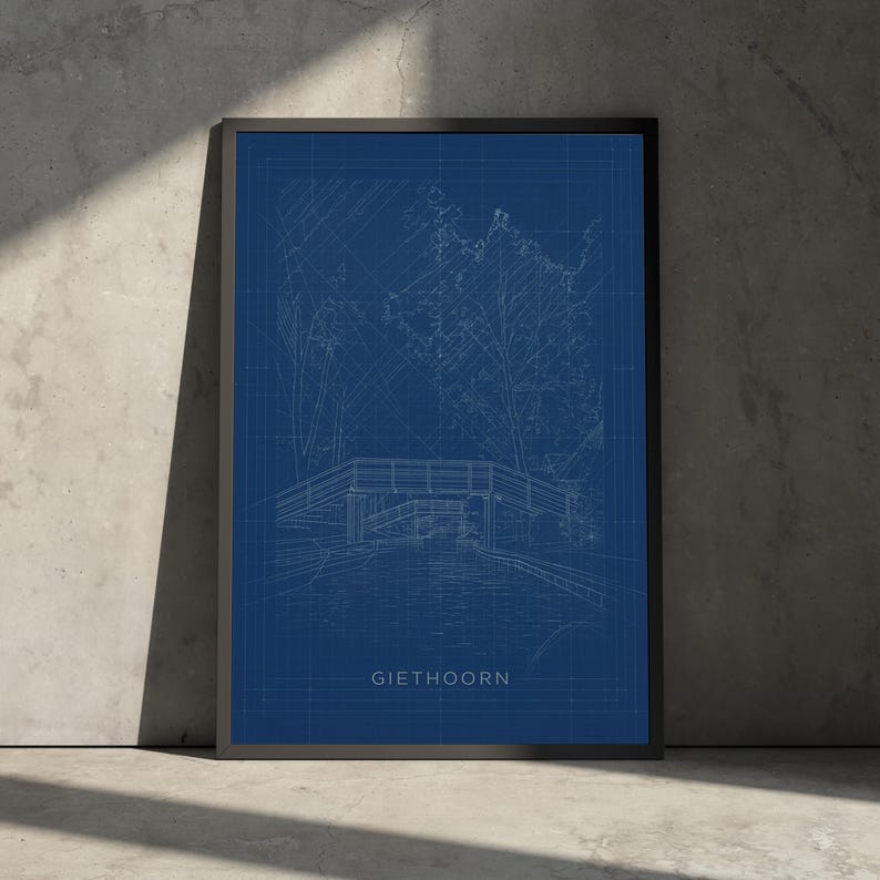 Giethoorn Canal Blueprint Art – Vintage Netherlands Travel Poster - Etsy