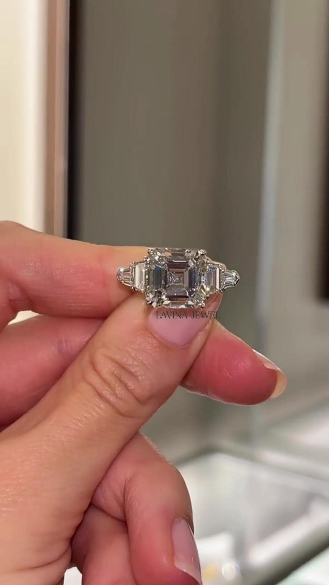 Asscher Cut Moissanite Engagement Ring, Side Trapezoid & Tappered ...
