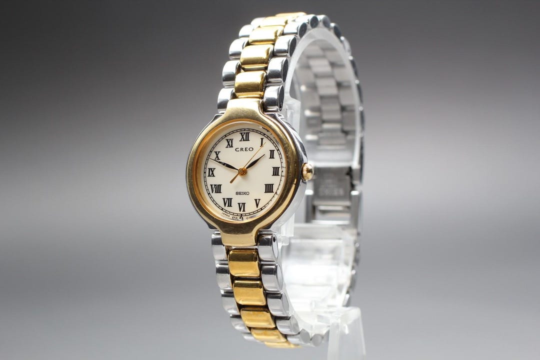 Vintage 1987 [exc+5] SEIKO Creo 2P21-0C10 Roman Two-tone Qz Ladies ...