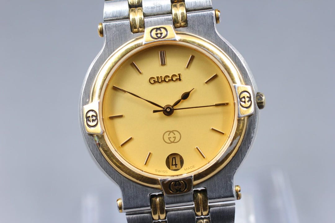 Gucci 9000M Date Gold Dial Two-tone Stainless Quartz 31mm Men's Elegant ...