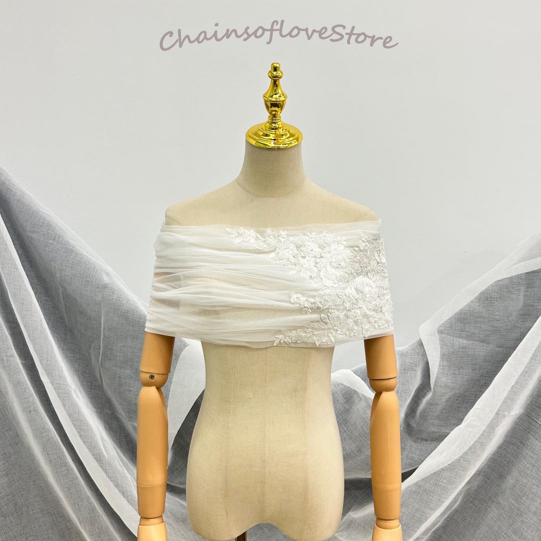 Graceful Tulle Bridal Wrap With Beaded Floral-lace Motifs, Adjustable ...