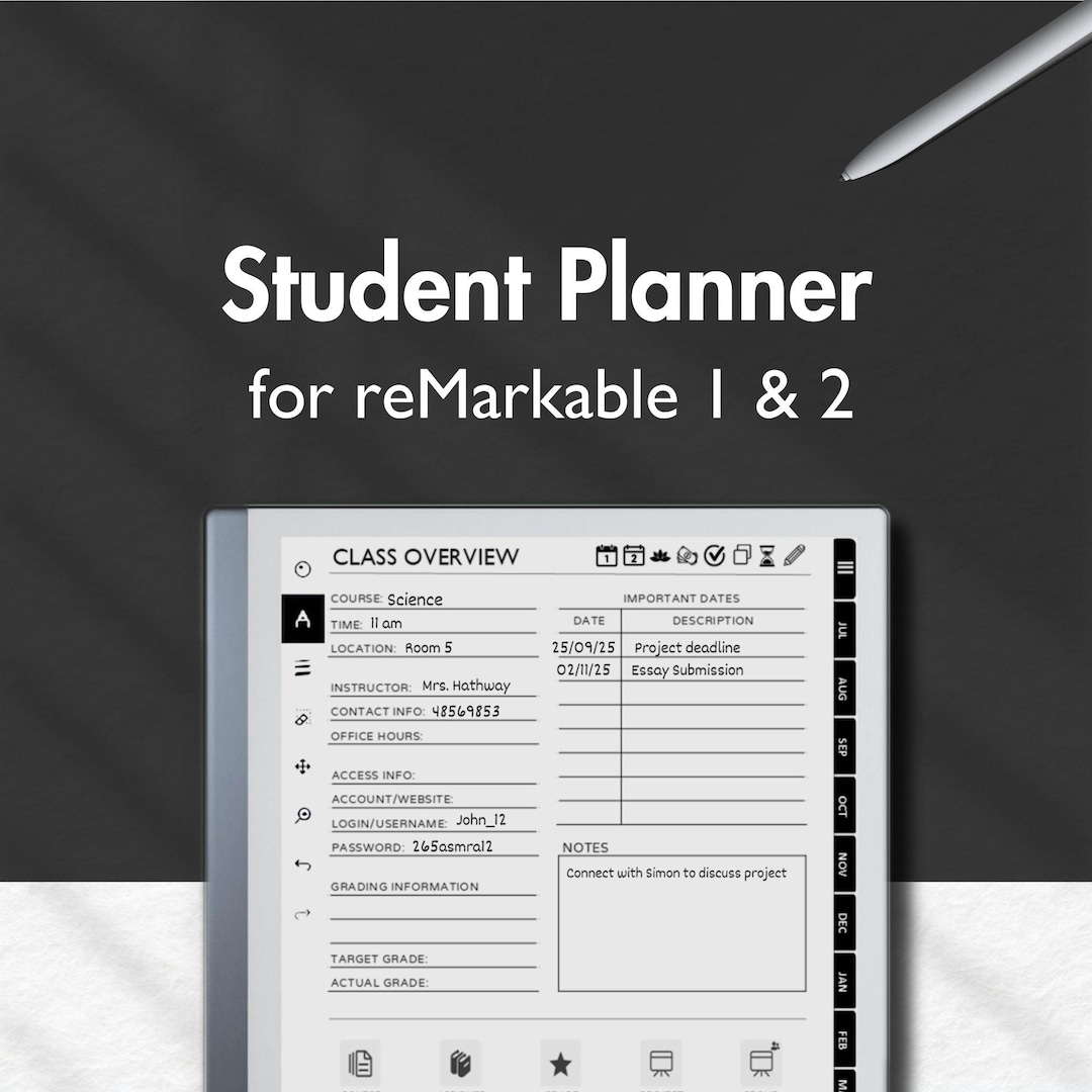 Student Planner for Remarkable 2, Study Templates for Remarkable ...