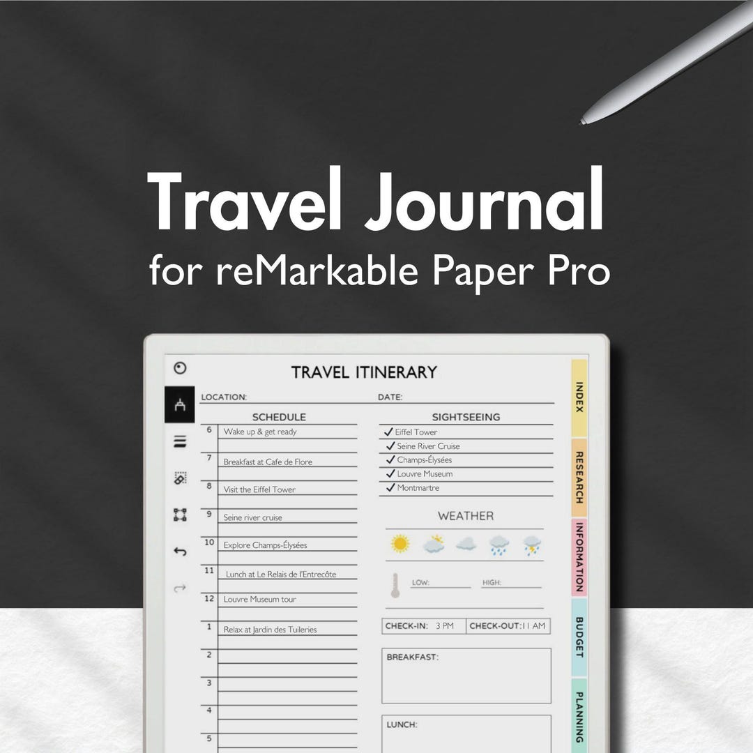 Travel Planner for Remarkable Paper Pro, Travel Journal, Trip Planner ...
