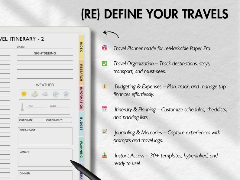 Travel Planner for Remarkable Paper Pro, Travel Journal, Trip Planner ...