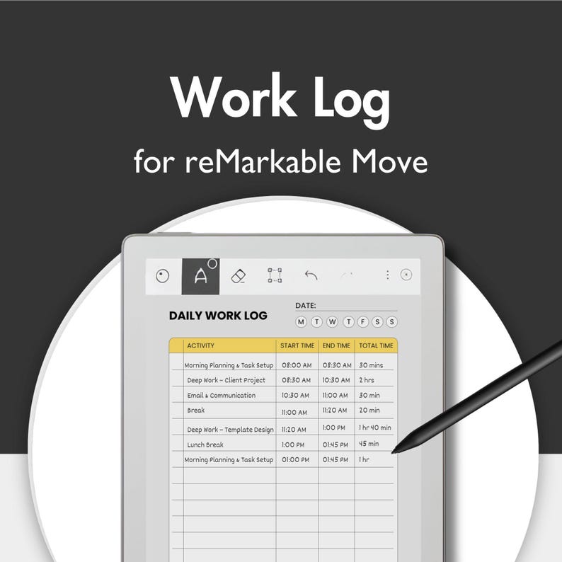 Work Log Template for Remarkable Move, Work Time Log, Hours Worked ...