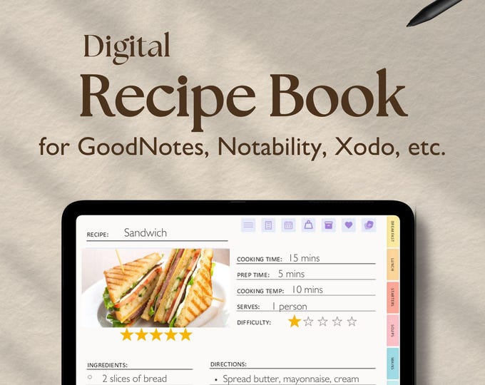 Digital Recipe Book, Onenote Recipe Book Template, 100% Editable ...