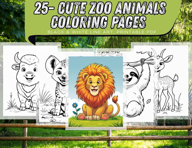Zoo Animals Coloring Book: 25 Fun Printable Pages (PDF Download - Etsy