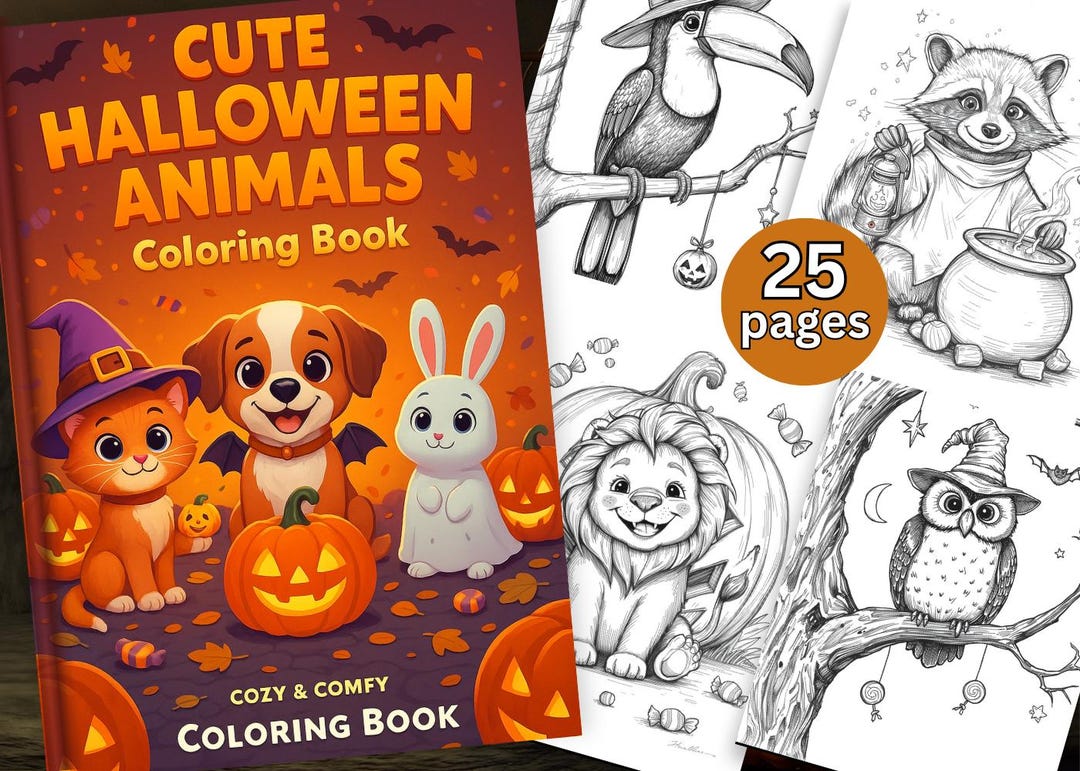 Halloween Zoo Animals Coloring Pages | Spooky Animal Book | 25 Cute ...