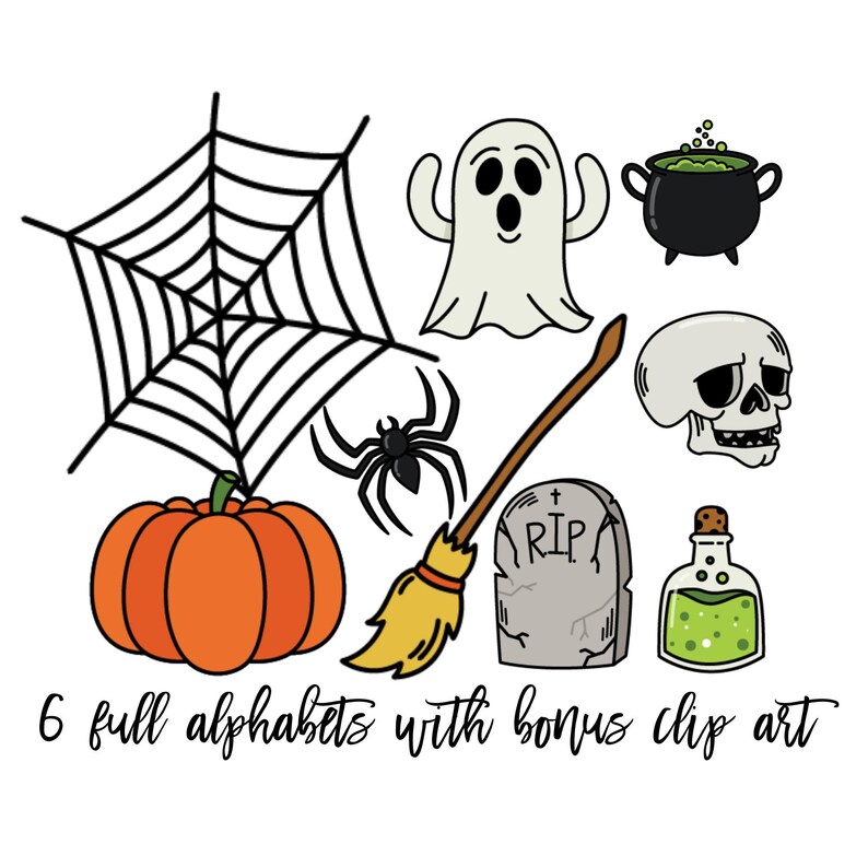Halloween Doodle Letters BUNDLE With Clip Art PNG Files, Make Your Own ...